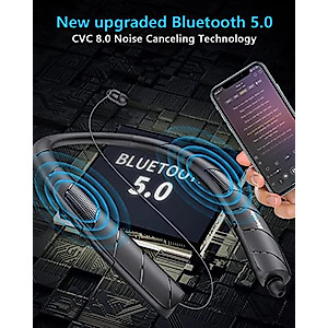 Bluenin Bluetooth Headphones Speaker 2 in 1,Neckband Bluetooth Headphones Retractable Earbuds with Built-in TF Card,Wireless Wearable Speaker Sweatproof Headset with Mic (Black)