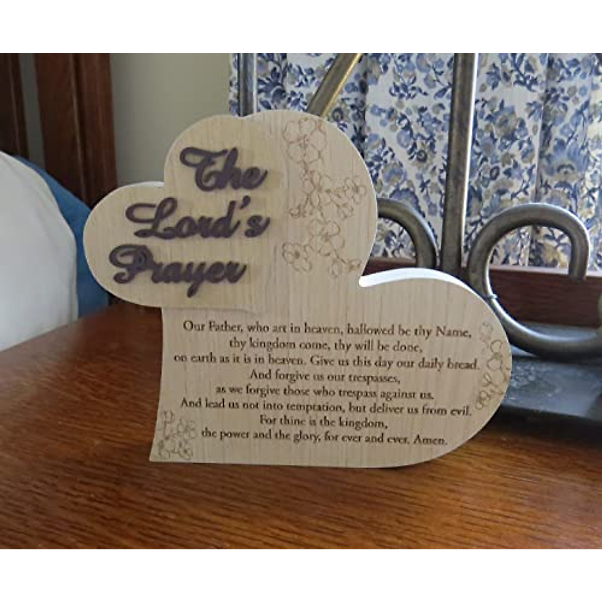 UNIDECO Wooden Heart Décor Wall - 7.0 Inch The Lords Prayer Wall Art - Wood Heart Shaped Decoration for Home - Hanging Art Living Room Accent Shelve - Decorative Religious Praying Rustic Kitchen