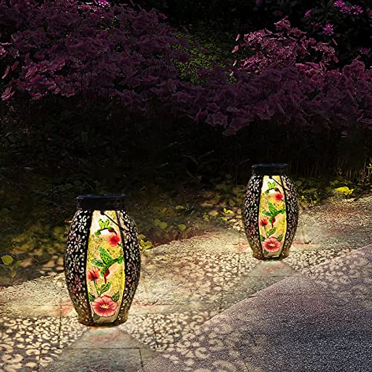 Outdoor Solar Lantern-Waterproof Hummingbird Hanging Metal Decorative Lights for Patio Table Garden Pathway Yard with Super Bright Warm White LED, Large Solar Panels, Auto On/Off