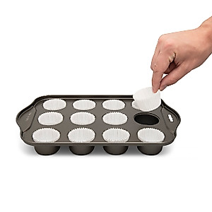 MAGENTA SPIRIT Mini Cheesecake pan - 12 Cavity Mini Muffin Pan with Removable Bottoms - Complete with Cupcake Liners and Plastic Bowl Scraper