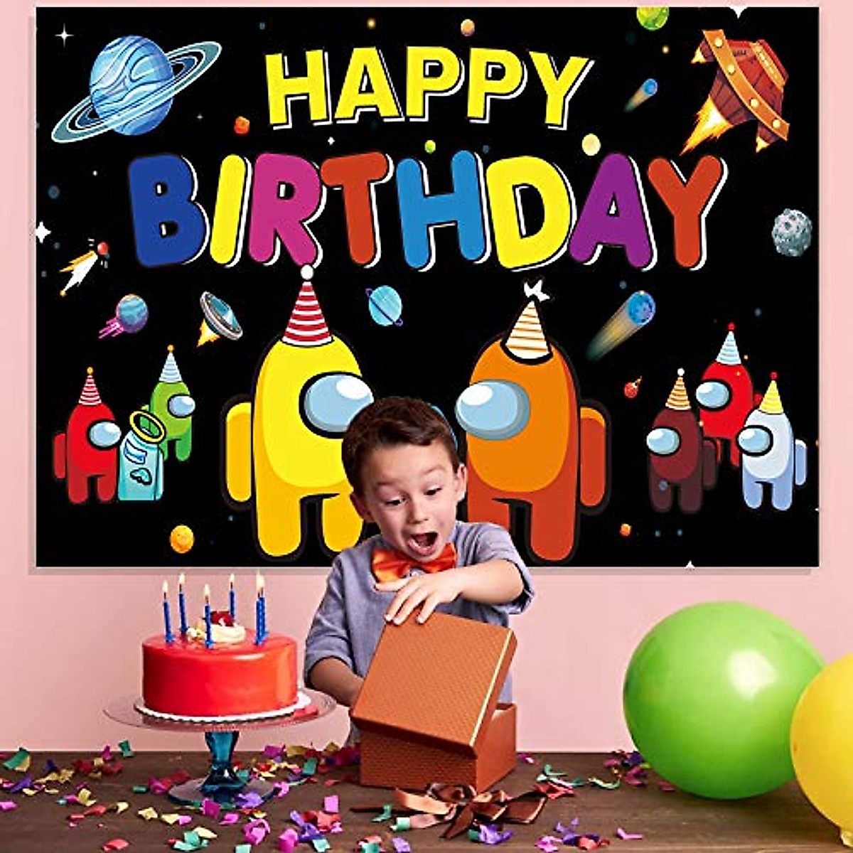 Among Us Birthday Decoration-Among Us Game Background Banner for Men Boy Kids’ Game Theme Birthday Party Decoration (5x3ft)