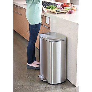 iTouchless SoftStep 13.2 Gallon Step Kitchen Trash Can with Lid and Odor Filter, 50 Liter Trashcan for Home Office Garage Bedroom Living Room Bathroom Silent Lid Close Stainless Steel Slim Wastebasket