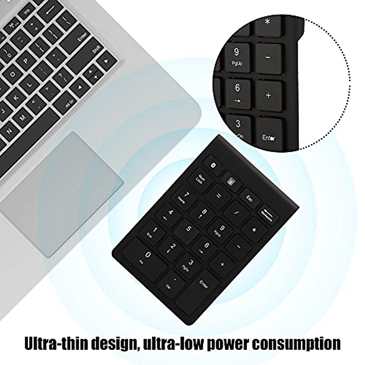 22 Keys Wireless Numeric Keypad Portable Mini Keyboard Number Pad Ultrathin Numeric Keyboard Numpad for Laptop Desktop Computer PC (Black)
