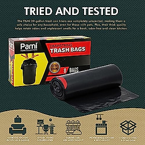 PAMI Large 30-Gallon Drawstring Trash Bags [20-Pack, Black] - Multipurpose Extra-Strong Plastic Garbage Bags- Thick Unscented Trash Can Liners For Kitchen, Bathroom, Lawn, Outdoor Bins- 2ft x2ft