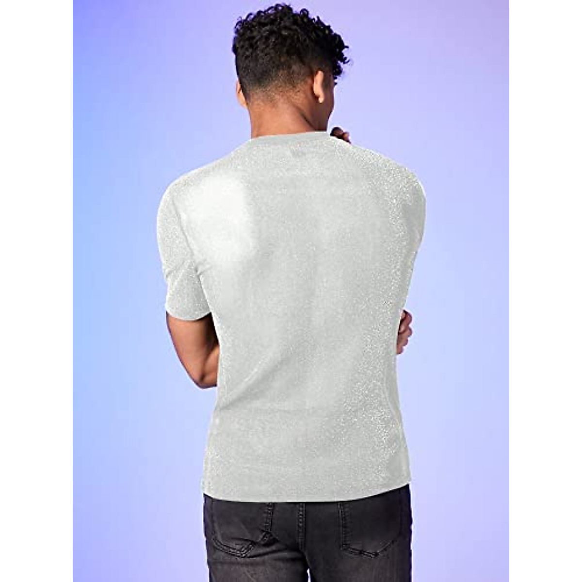 WDIRARA Men's See Through Short Sleeve Round Neck Sheer T Shirt Party Clubwear Top White M