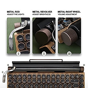 SUEHIODHY Retro Typewriter Keyboard Bluetooth5.0 LED Backlit Mechanical Keyboards 83keys Blue Switch with Stand Wired Punk Style Keyboard for Tablet/Desktop/Laptop/Cell Phone (Wood)