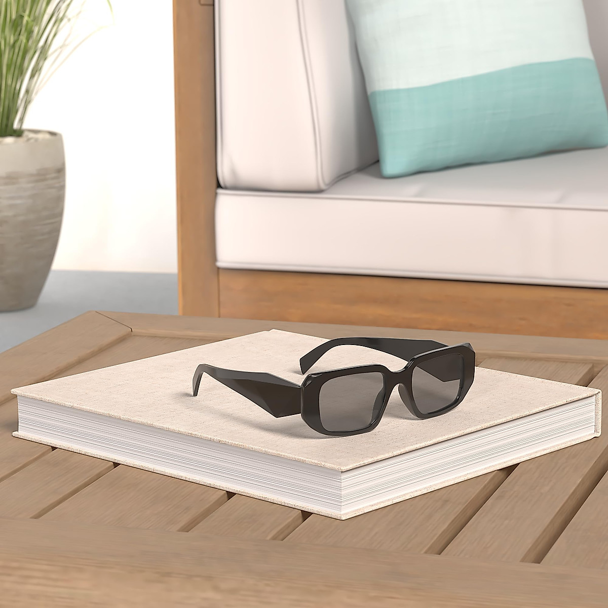 Haqptul Trendy Rectangle Sunglasses for Women Men Square Retro Vintage Hexagon Glasses 90S Y2K Shades Aesthetic Accessories