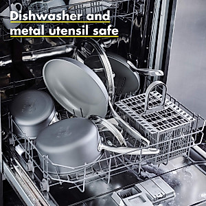 GreenPan Chatham Hard Anodized Healthy Ceramic Nonstick 8" and 10" Frying Pan Skillet Set, Gray & Chatham Hard Anodized Healthy Ceramic Nonstick, 5QT Saute Pan Jumbo Cooker, Gray