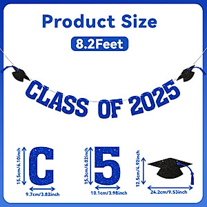 Class of 2025 Banner - 2025 Congrats Grad Decorations, Happy Graduation Decor, We are So Proud of You Banner, 2025 Senior High School College Graduation Party Decoration (Blue)