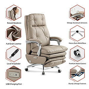 LEAGOO S001 Automatic Executive Home Office Chair Electric Big and Tall Ergonomic Reclining Office Chair with Foot Rest, High-Back PU Leather Computer Desk Chairs with Wheels Rolling Task Chair