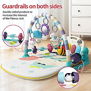 Jovow Baby Gym with Kick and Play Piano,Baby Play Mat Tummy Time Baby Activity Gym Mat with 5 Infant Learning Sensory for Baby, Music and Lights Boy or Girl Gifts for Newborn (Green)