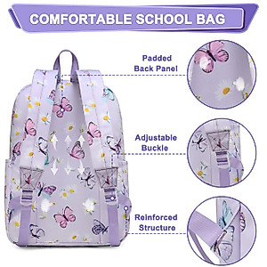 Lightweight School Backpack, Kasqo Large Capacity Water-Resistant Casual College Bookbag for Men Women Teen Girls Boys, Purple Butterfly