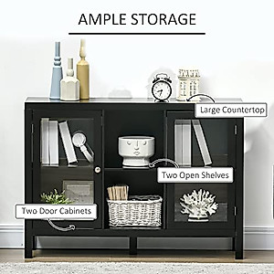 HOMCOM Sideboard Buffet Cabinet with Removable Wine Rack, Tempered Glass Door and Adjustable Shelves, Coffee Bar Cabinet for Living Room, Kitchen, Entryway, Black