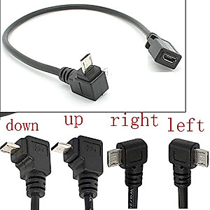 GuangMaoBo 90° Degree Angle USB Micro B 5P Female to 5P Male Left Right Down Up Angled Extension Cable Adapter for Phone Charger Data Sync Tablet Cord Adaptor