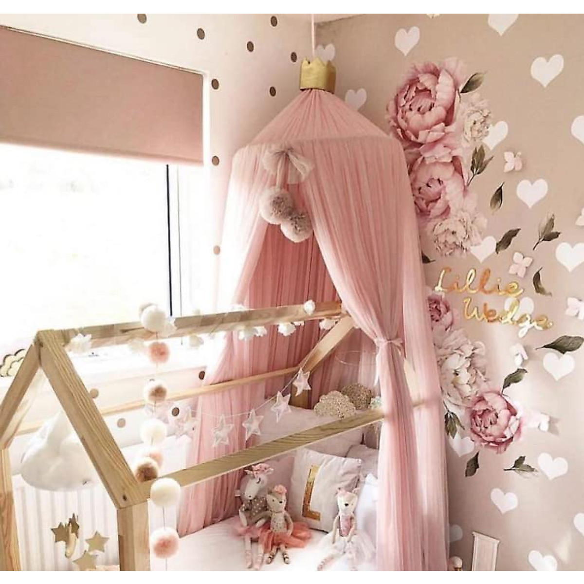 Modern Nursery Kids Bed Canopy - Baby Crib Bed Mosquito net reading Nook - princess house castle bed hanging sheer Canopy 10 layers (PINK)