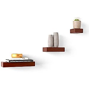 Ninefold Design Solid Wood Size Variety Floating Wall Shelves Home Decor in Mahogany Color, Holds 30 Ibs Each Easy Installation for Living Room, Bedroom, Bathroom, Kitchen, and Office.
