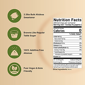 NatureBell Allulose Sweetener, 2.5 Lbs | Keto & Vegan-Friendly, White Sugar Substitute | 0 Calorie, 0 Sugar, 0 Net Carb, Non-Glycemic, Browns Like Table Sugar | Bulk Supply for Baking & Beverages