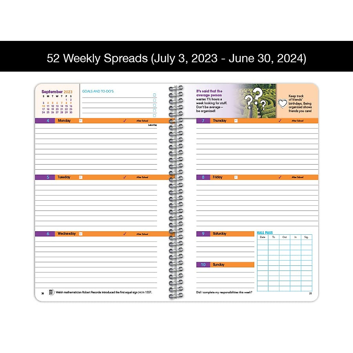 Dated High School Student Planner 2023-2024 Academic School Year, Small (5.5" by 8.5") Block Style Datebook with Classic High Block Cover