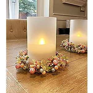 Reg 6 Inch Spring Crystal and Pearlized Berry Candle Ring, Holds 3.75 Inch Pillar Candle - Green, Pink, Yellow and Blue