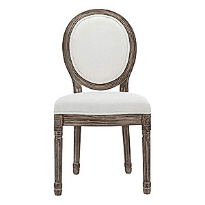 CangLong Farmhouse Dining Room Accent Chairs, French Distressed Bedroom Chairs with Round Back, Elegant Kitchen Chairs Side Chair, Set of 2, Fabric Back in Beige
