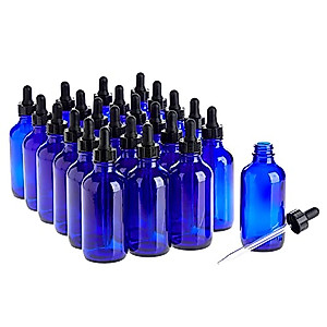 Juvale 30pcs Set, 24 Count 4oz 120ml Blue Glass Dropper Bottles and 6 Funnels for Essential Oils and Perfumes
