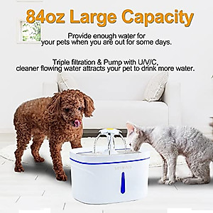 S-ETOVUS Cat Water Fountain, 84oz/2.5L Automatic Pet Water Fountain for Cats Inside, Cat Fountain Water Bowl with U/V/C Led Light, Dog Water Dispenser with Quiet Pump, Burn-Out Protection, 3 Filters