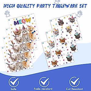 Cat birthday party supplies Kitty Party Supplies Kit Includes Cat Party Banner Plates, Napkins,Tablecloth,Cake Toppers, Balloons,Hanging Swirl for Kids Girls
