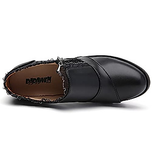 DADAWEN Women's Casual Zipper Lace Platform Mid-Heel Square Toe Oxfords Dress Shoes Black US Size 8