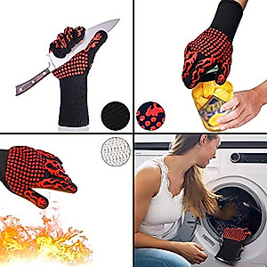 Tanmar BBQ Grill Gloves, 1472°F Extreme Heat Resistant Grilling Gloves Non-Slip Oven Mitts Potholder, Perfect for Barbecue, Cooking, Baking, Fireplace, Smoker - 1 Pair （Red）