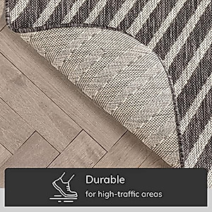 Well Woven Kesia Black Indoor/Outdoor Flat Weave Pile Chevron Stripes Geometric Pattern Area Rug 8x10 (7'10" x 9'10")