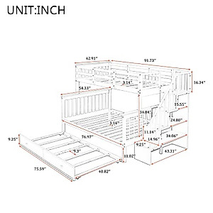 BIADNBZ Stairway Twin Over Full Bunk Bed with Trundle,Guardrail for Bedroom/Dorm/Adults, White
