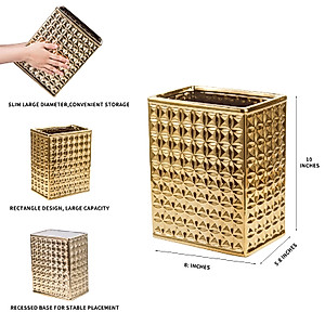 BASDHE Trash Can for Bathroom, Small Office Garbage Can for Kitchen, Slim Rectangular Waste Bin, Ceramic, Gold