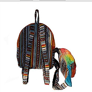 Mini Hemp Backpack | 100% Pure Hemp - All Natural Handmade Multi Pocket Backpack | Travel Backpack - For Women and Men | Boho Hippie - Rainbow