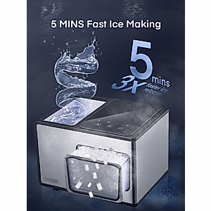 Nugget Ice Maker Countertop, 45lbs/24H, Pebble Ice Maker with Soft Chewable Ice, Self Cleaning Sonic Ice Machine, Stainless Steel, Touch Screen, Compact Design for Home Office Party - Silver
