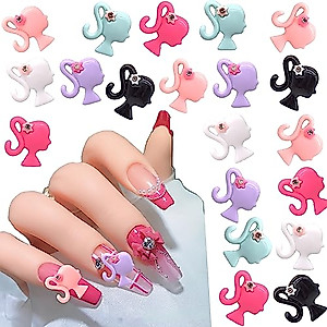 LIFOOST 20PCS Head Nail Charms 3D Nail Art Charms Kawaii Resin Nail Decorations for Acrylic Nails (6 Colors)