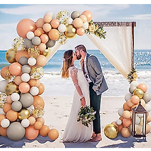 Amandir 129Pcs Hobo Peach Balloons Garland Kit Baby Shower Birthday Decorations, Blush Macaron Pastel Orange Rose Gold Gray Confetti Balloon Balloons for Wedding Bridal Bachelorette Party Supplies