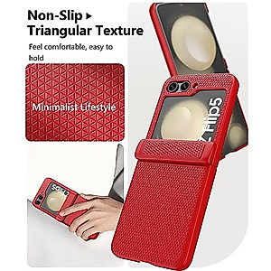 Vihibii for Samsung Galaxy Z Flip 5 Case with Hinge Protection & Back Screen Protector, Slim Fit Stylish Non-Slip Texture Shockproof Rugged Phone Cover Case for Samsung Galaxy Z Flip 5 5G 2023, Red