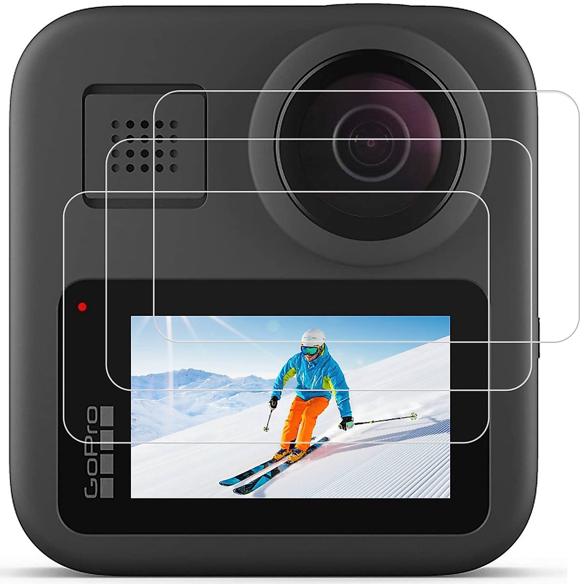 PCTC Screen Protector Compatible for GoPro Max 360 Waterproof Action Camera, Ultra Clear Tempered Glass Screen Protector Easy to Install(3 PCS)