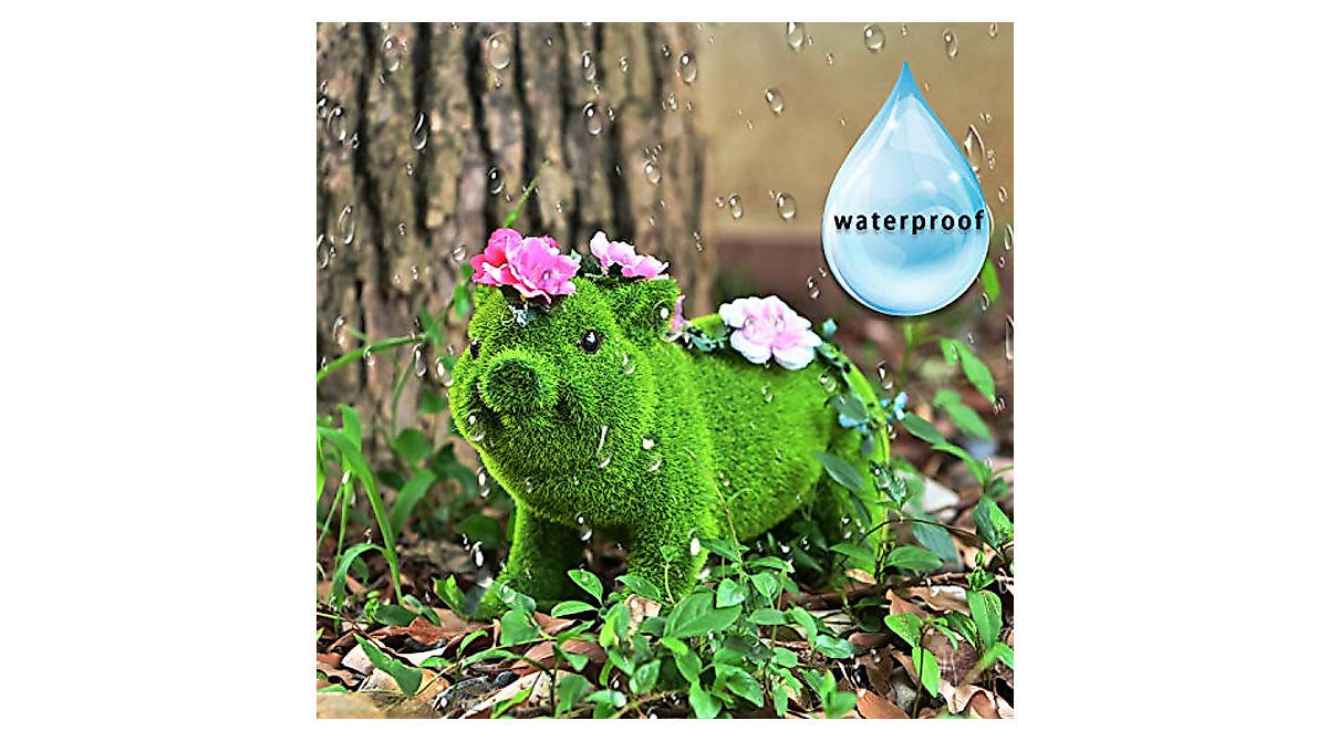 ASAWASA Flocking Pig Solar Garden Statue: Outdoor Decor & Gifts