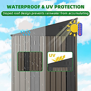 GRAVFORCE Metal Outdoor Storage Shed 4 x 8 FT, Steel Garden Shed with Lockable Door, Metal Sheds for Bike, Garbage Can, Tool, Lawnmower, Outside Sheds & Outdoor Storage for Backyard Patio