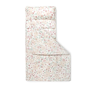 Makemake Organics GOTS Certified Organic Cotton Nap Mat with Detachable Pillow for Kids-Soft Sleeping Bag for Toddlers, Boys, Girls - Ideal for Daycare, Preschool, Kindergarten - 20"x50" - Blossom