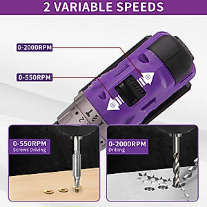 Brushless Cordless Drill Set, 20V Compact Power Drill Driver, Purple Brushless Electric Drill Motor, 20+3 Torque Setting, 48 N.m, 2 Variable Speed, 23pcs Drill/Driver Bits, with Tool Box
