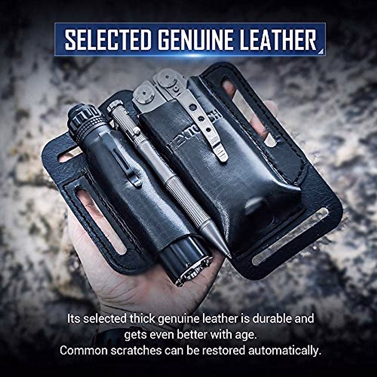 NEXTORCH EDC Leather Sheath, Multitools Sheath,Knife Belt Sheath/Leather Flashlight Holster/EDC Pocket Organizer Sheath for men, FLashlight Sheath for Knives/Flashlights/Tactical Pens/Tools