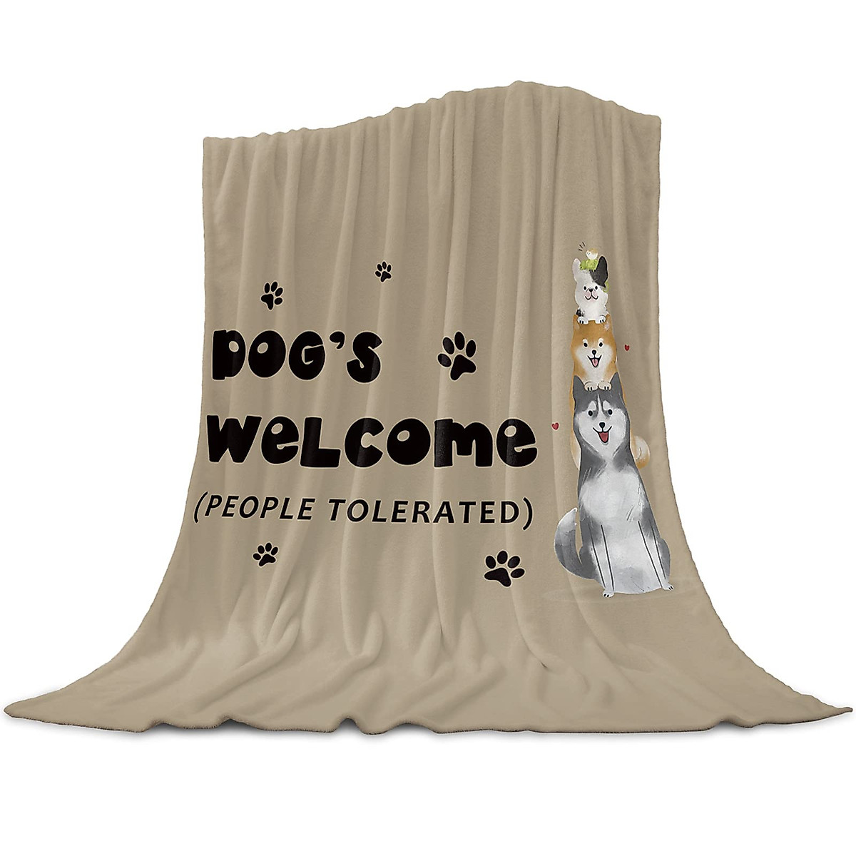 Fleece Throw Blanket Soft for Couch 40x50 Inch, Cartoon Dogs Pets Paws Lightweight Fuzzy Bed Blanket Warm Plush Cozy Throws All Season for Sofa Office Living Room Home Decor