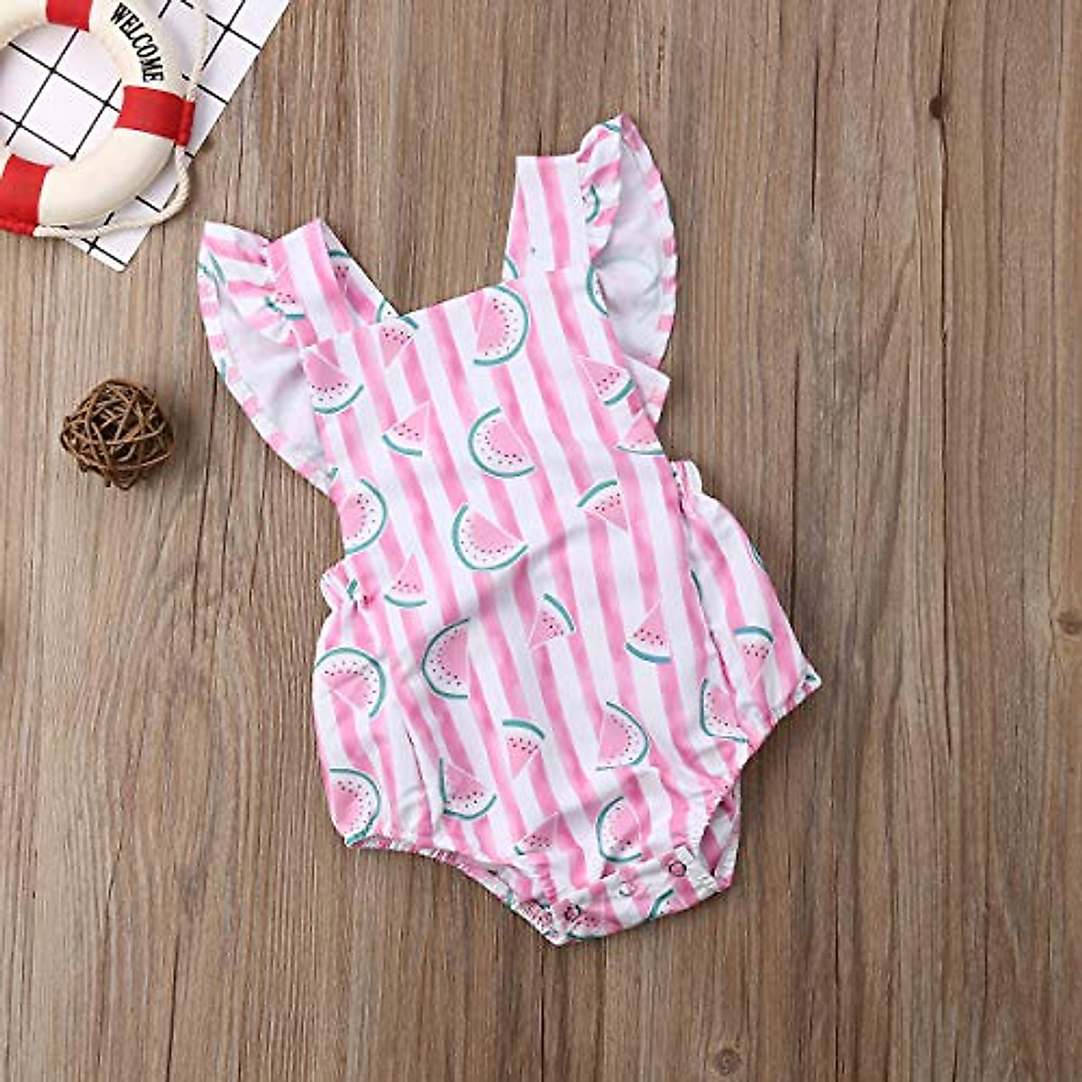 Baby Girl Watermelon Sleeveless Tassel Romper Bodysuit Jumpsuit Outfit Pompom Clothes (12-18M, Pink 2)