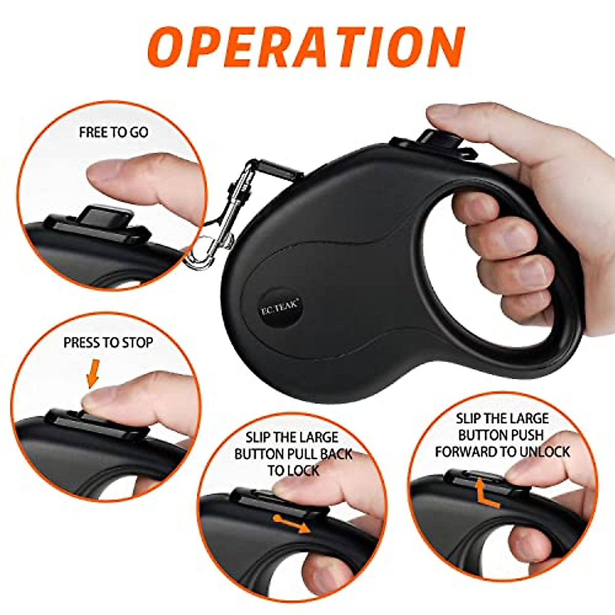 EC.TEAK Retractable Dog Leash, 16 FT Dog Walking Leash for Small/Medium Dog or Cat up to 50 lbs, Tangle Free, One-Hand Brake