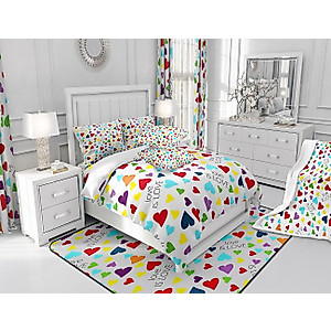 jejeloiu Kids Heart Love Sheet Set King Size Geometric Love Pattern Bed Sheets Set Romantic Sheets with Deep Pocket Fitted Sheet Valentine's Day Colorful Bedding Set with 2 Pillow Case