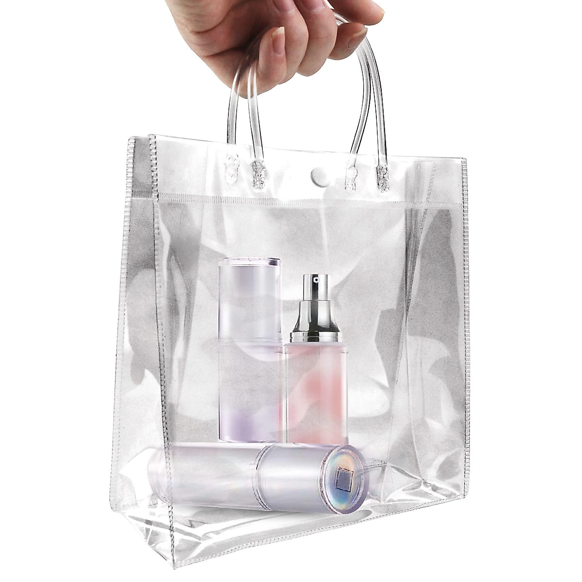 BadenBach 16 PCS Clear Plastic Gift Bags with Handle,Reusable Transparent PVC Plastic Gift Wrap Tote Bag for Shopping Retail Merchandise Boutique Wedding Birthday Baby Shower Party Favor (7.87" x 7.87" x 3.15")