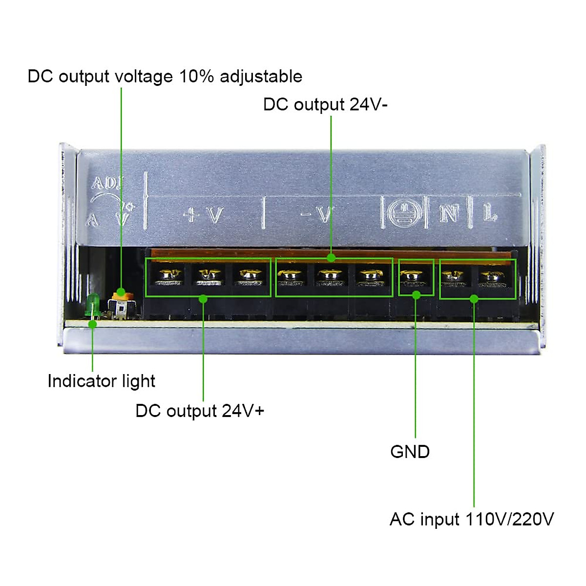ALITOVE DC 24V 15A 360W Power Supply Universal Regulated Switching Transformer Adapter LED Driver 110V/220V AC Input for LED Strip CCTV Radio