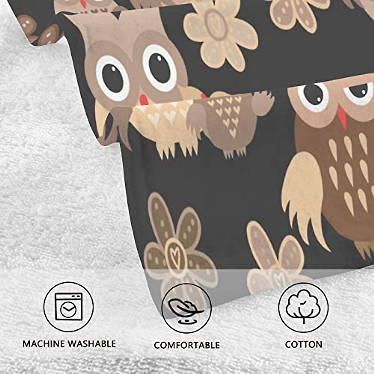 Jucciaco Cute Cartoon Owls Cotton Towels for Bathroom, Soft Absorbent Hand Towel Set of 2 for Kitchen Yoga Gym Decorative, 16x28 inch